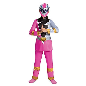 Pink Power Ranger Costume for Girls, Official Dino Fury Power Ranger Suit with Mask, Kids Size Small (4-6x)
