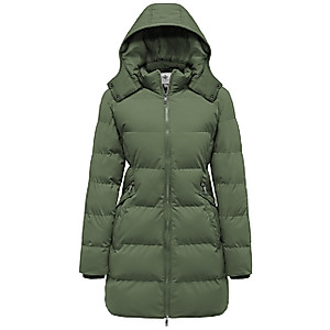 WenVen Women's Winter Long Parka Coat Thicken Outwear Puffer Full-Zip Jacket (Army green,L)