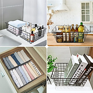 DR.DUDU 6 Pack Extra Large Wire Storage Baskets for Organizing with Lables, Metal Kitchen Organizers and Storage Baskets for Pantry Garage Freezer, Onion Potato Snack Storage Bins (Black)