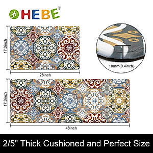 HEBE Boho Anti Fatigue Kitchen Rug Sets 2 Piece Non Slip Cushioned Mats for Floor Waterproof Carpet Runner for Sink Laundry Standing