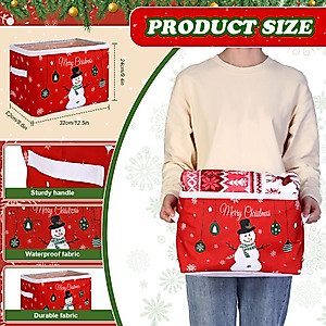 Chapou 4 Pcs Christmas Basket with Handles Collapsible Laundry Basket Christmas Storage Basket Fabric Laundry Baskets Storage Organizer Bag for Baby Cloth Book Storage Cubes(Snowman)