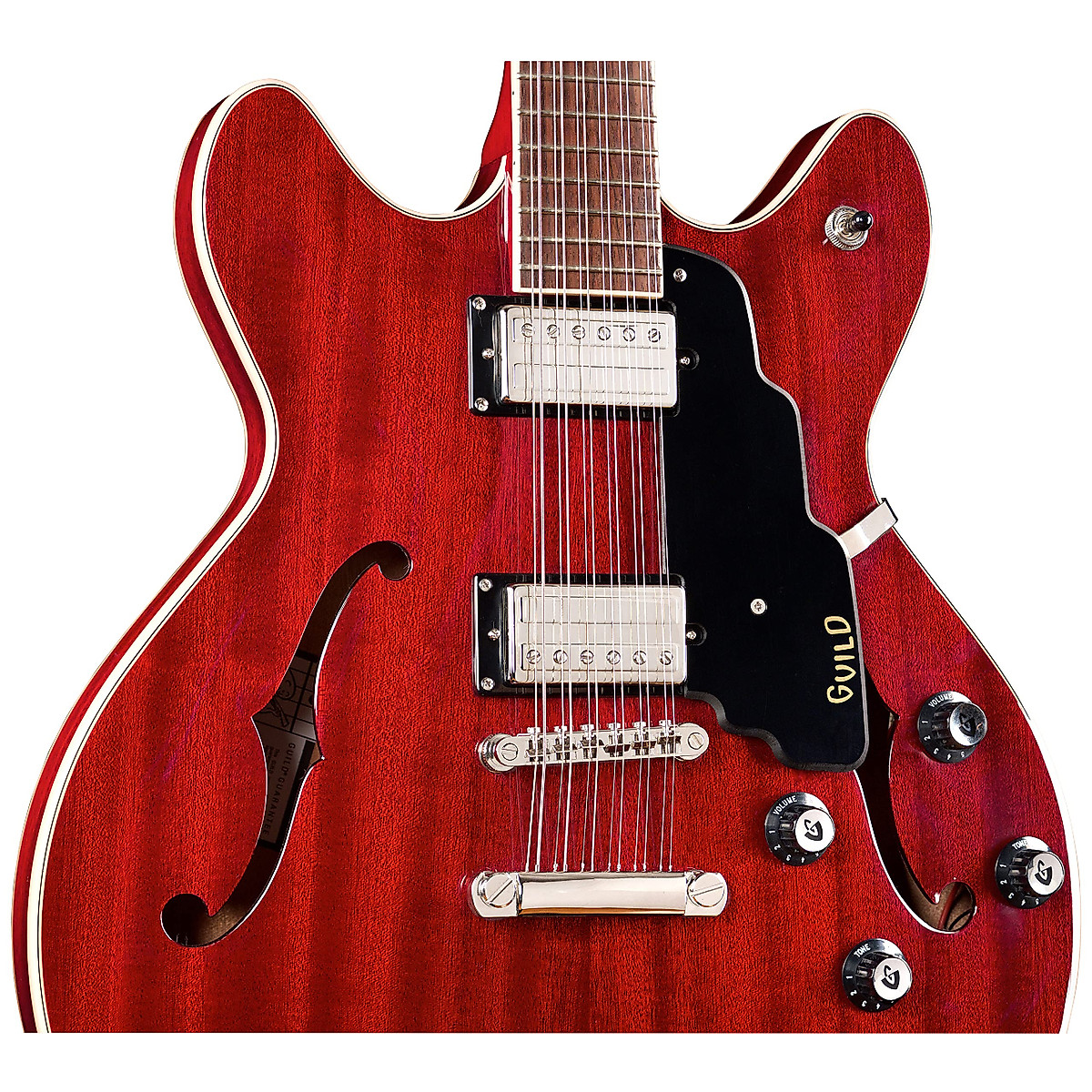 Guild Guitars Starfire I-12 Double Cutaway 12-String Semi-Hollow Body Electric Guitar, Cherry Red - Modern Thin “U“ Neck Profile for Fast, Smooth Playing, HB-2 Humbuckers with Push/Pull Coil Split