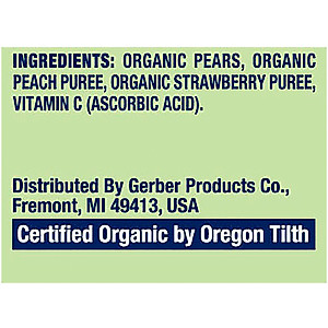 Gerber Organic 2nd Foods Purees - Pear Peaches & Strawberries - 3.5 oz - 6 pk