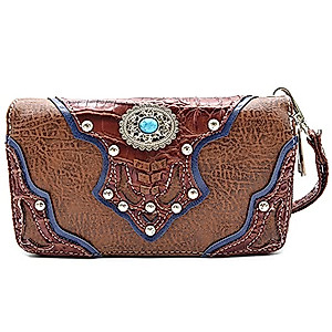 Western Style Cowgirl Fringe Concealed Purse Conchos Totes Country Women Handbag Shoulder Bags Wallet Set (1 Brown Set)