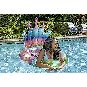 Poolmaster Swimming Pool Float Rainbow Glitter Tiara Tube, Multi Large