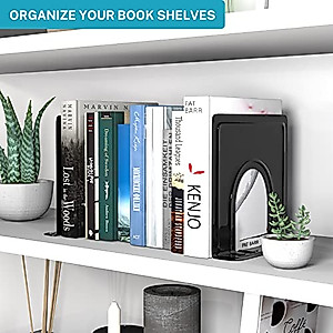 MaxGear Book Ends Heavy Duty Bookends, Universal Book Holder, Bookends for Shelves, Metal Bookend, Non-Skid Book End, Book Stopper for Books/Movies/CDs, 6.5 x 5 x 5.75, Black (3 Pairs/6 Pcs, Large)
