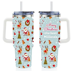 Personalized Christmas Tumbler - Custom 40 Oz Tumbler with Handle Straw Lid,Customized Name Insulated Xmas Tumbler Coffee Mug Stainless Steel Travel Mug, Gifts for Women Men Christmas Gift