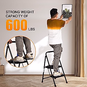 ALPURLAD Step Ladder 600lbs Extra Large & Wide 2 Step Stools Personalized Folding Step Stool Anti-Slip Step Stools for Adults Household, Kitchen Foldable Step Stool