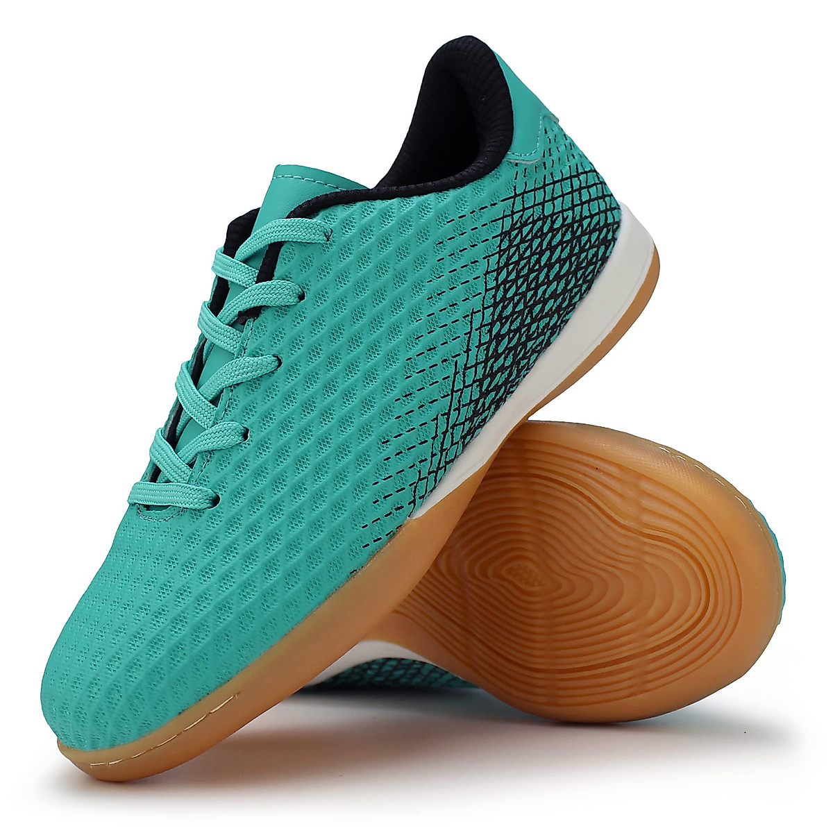 Hawkwell Unisex-Child Athletic Lace Up Boys Girls Indoor Trainer Soccer Shoe (Toddler/Little Kid/Big Kid), Green PU, 2 M US