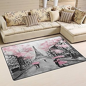 WOZO Art Paris Eiffel Tower Watercolor Area Rug Rugs Non-Slip Floor Mat Doormats Living Dining Room Bedroom Dorm 60 x 39 inches inches Home Decor