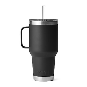 YETI Rambler 35 oz Tumbler with Handle and Straw Lid, Travel Mug Water Tumbler, Vacuum Insulated Cup with Handle, Stainless Steel, Black