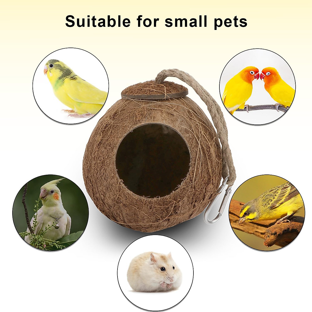 Hypeety Natural Coconut Shell Bird Nest House Hut for Pet Parrot Canary Finch Pigeon Cage Hamster Rat Gerbil Mice Cage Seed Feeder Toy