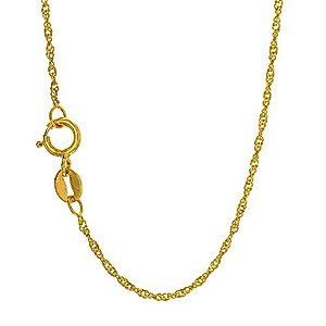 JewelStop 10k Solid Yellow Gold 1 mm Singapore Chain Necklace, Spring Ring Clasp - 20 Inches, 1gr.