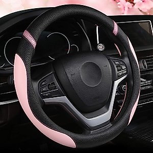 Steering Wheel Cover for Women Leather Universal Steering Wheel Covers for Car 15 inch (Pink)