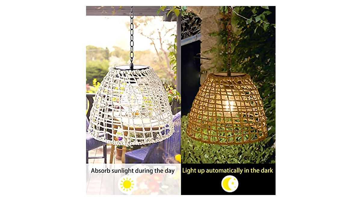 Solar Rattan Pendant Lights - Bohemian Outdoor Fixture