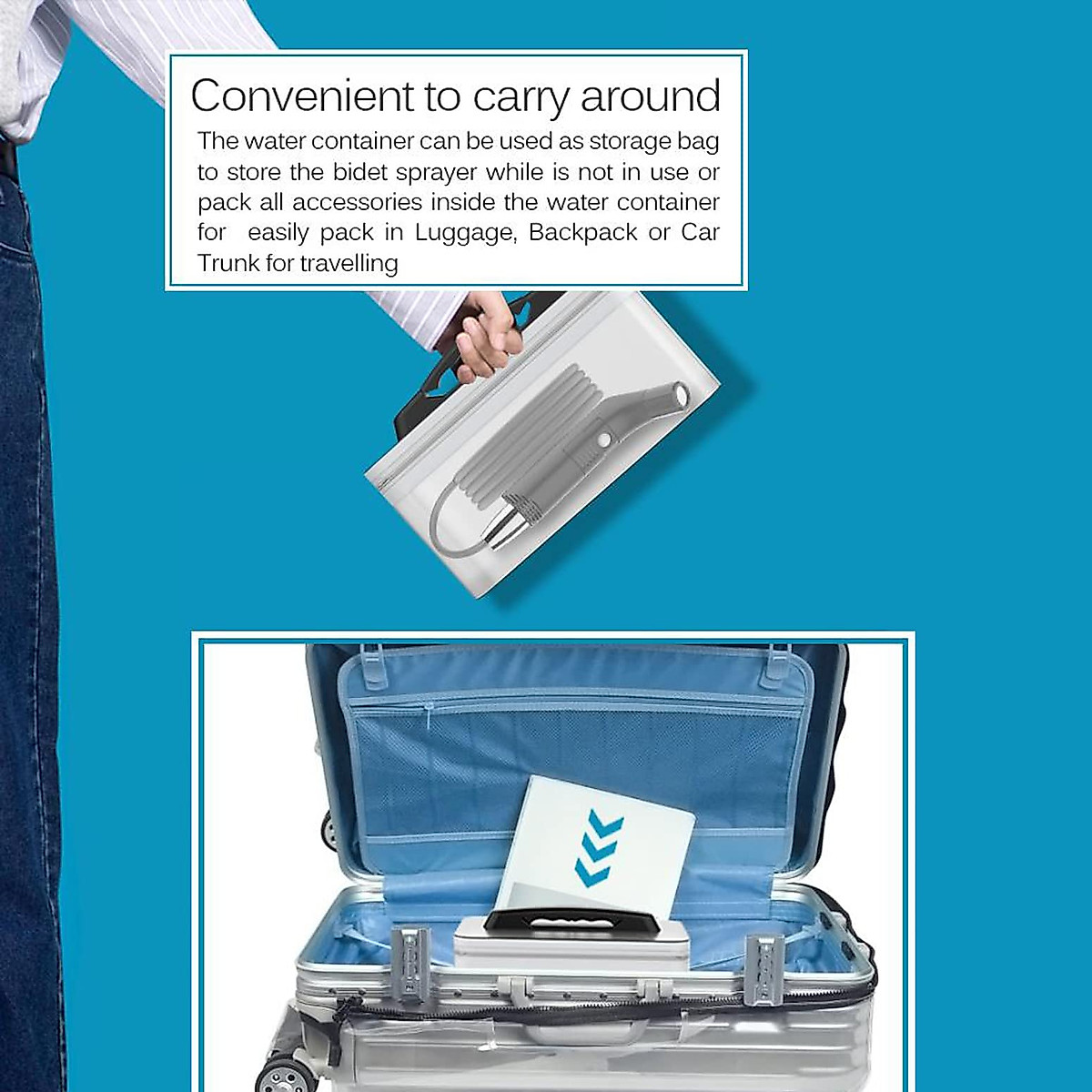 COSWE Portable Travel Bidet Electric Rechargeable Handheld Personal Bidet Sprayer for Hygiene Cleaning for Toilet with 2.3 liters Water container (Black), LIUW_JP2201