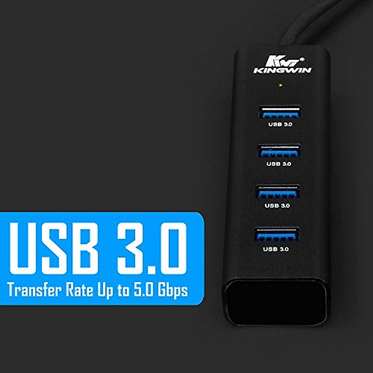 Kingwin USB Hub 4 Port USB 3.0 Data Hub Aluminum for Mobile SSD, MacBook, Mac Pro/Mini, iMac, Chromebook, Surface Pro, USB Flash Drives, Notebook PC, XPS, and More (KWZ-400-BK)