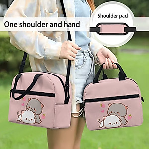 HELLHERO Kawaii Strawberry Cat Lunch Bag for Girls Kids 8-10 10-12 Insulated Lunch Box Portable Cooler Lunchbag Tote Handbag Meal Prep Organizer Work School Travel Picnic Hiking Camping