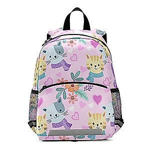 beeplus Cat Print Kids Backpack 13inch Little Kid Toddler Backpacks for Girls and Boys with Chest Strap and Reflective Strip