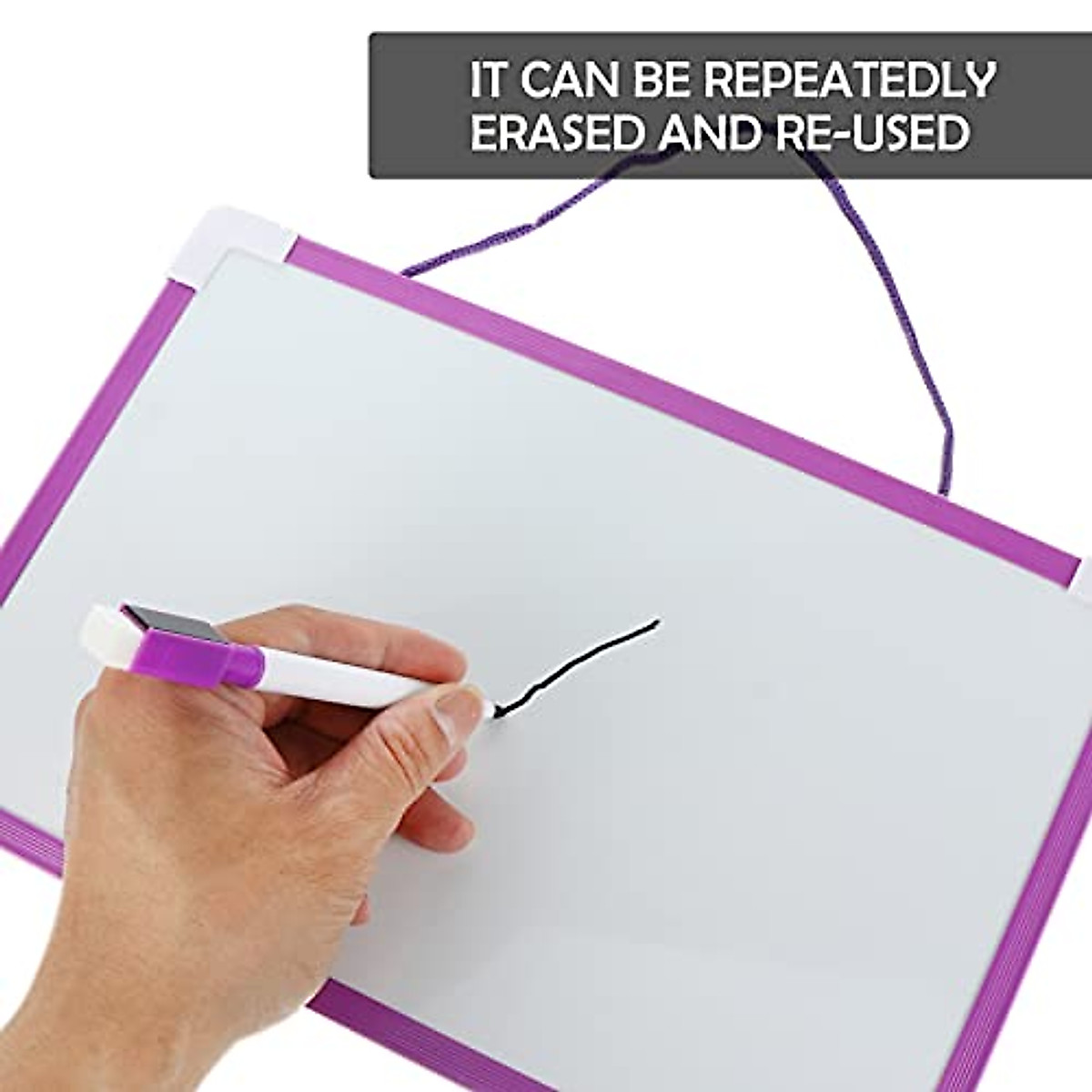 Operitacx Small Dry Erase Whiteboard, Magnetic White Board with Marker, Magnetic Hanging Whiteboard, Portable Mini Double Sided White Board for Drawing, Memo Board (Purple)