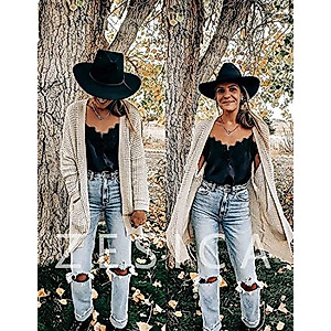 ZESICA Women's 2023 Fall Long Batwing Sleeve Open Front Chunky Knit Cardigan Sweater,B&Apricot,XX-Large