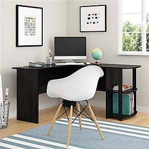 DESIGNSCAPE3D L-Shaped Computer Desk with 2-Tier Shelves, Right-Angle Corner Office Desk Wood - Black