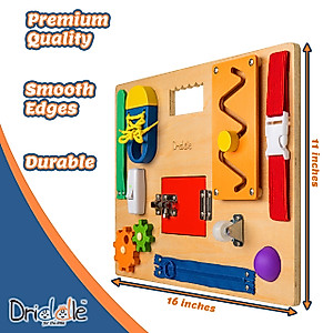 Busy Board - Wooden Montessori Activity Board for Toddlers & Kids - 12 Educational Sensory Toys to Learn Basic Life Skills & Develop Fine Motor Skills + Baby Mirror