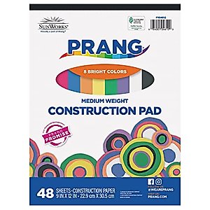 Prang (Formerly SunWorks) Medium Weight Construction Paper Pad, 8 Assorted Colors, 9" x 12", 48 Sheets