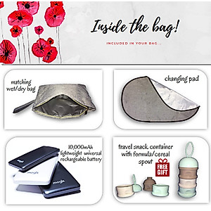 Mogix SMART Baby Diaper Bag with Portable Phone Charger, Changing Pad, Wet Dry Bag, Stackable Snack Container and Power Pack