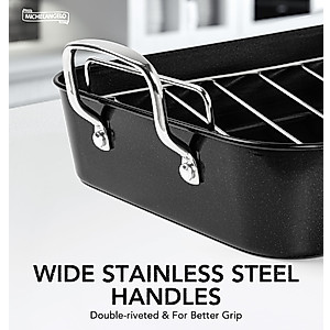 MICHELANGELO Roasting Pan with Rack, Carbon Steel Turkey Roasting Pan for Oven and Induction, Nonstick Turkey Roaster Pan with Stainless Steel Rack, 15 Inch x 11 Inch