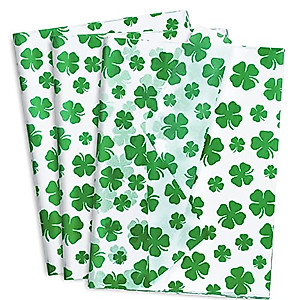 Whaline St. Patrick's Day Tissue Paper Watercolor Shamrock Wrapping Paper Green Clover Gift Wrapping Paper Art Paper for Home DIY Gift Bags Party Favor Decor, 14 x 20 Inch, 100 Sheet