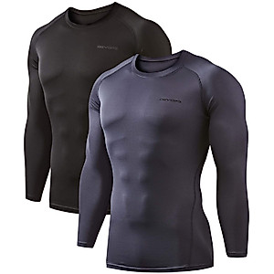 DEVOPS 2 Pack Men's Thermal Long Sleeve Compression Shirts (X-Large, Black/Charcoal)