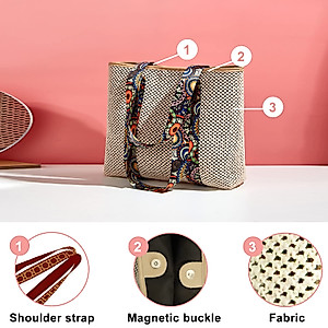 QTKJ Straw Bag, Beach Bags for Women, Soft Woven Beach Tote Canvas Shoulder Strap, Handmade Rattan Handbag for Vacation, Travel and Daily (color)