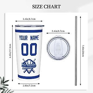 Los Angeles Custom Baseball 20oz Tumbler,Add Personalized Name And Number,Personalized Travel Coffee Mug, Stainless Steel, Insulated, Keep Drinks Cold And Hot,Gifts For Baseball Fans