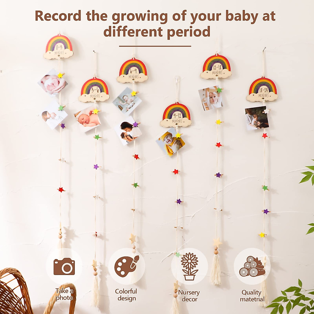 Picture Photo Frame 6 Strings with 30 Clips, Multi Pictures Hanging Display Frames for Wall Decor, School Home Party Display Memories