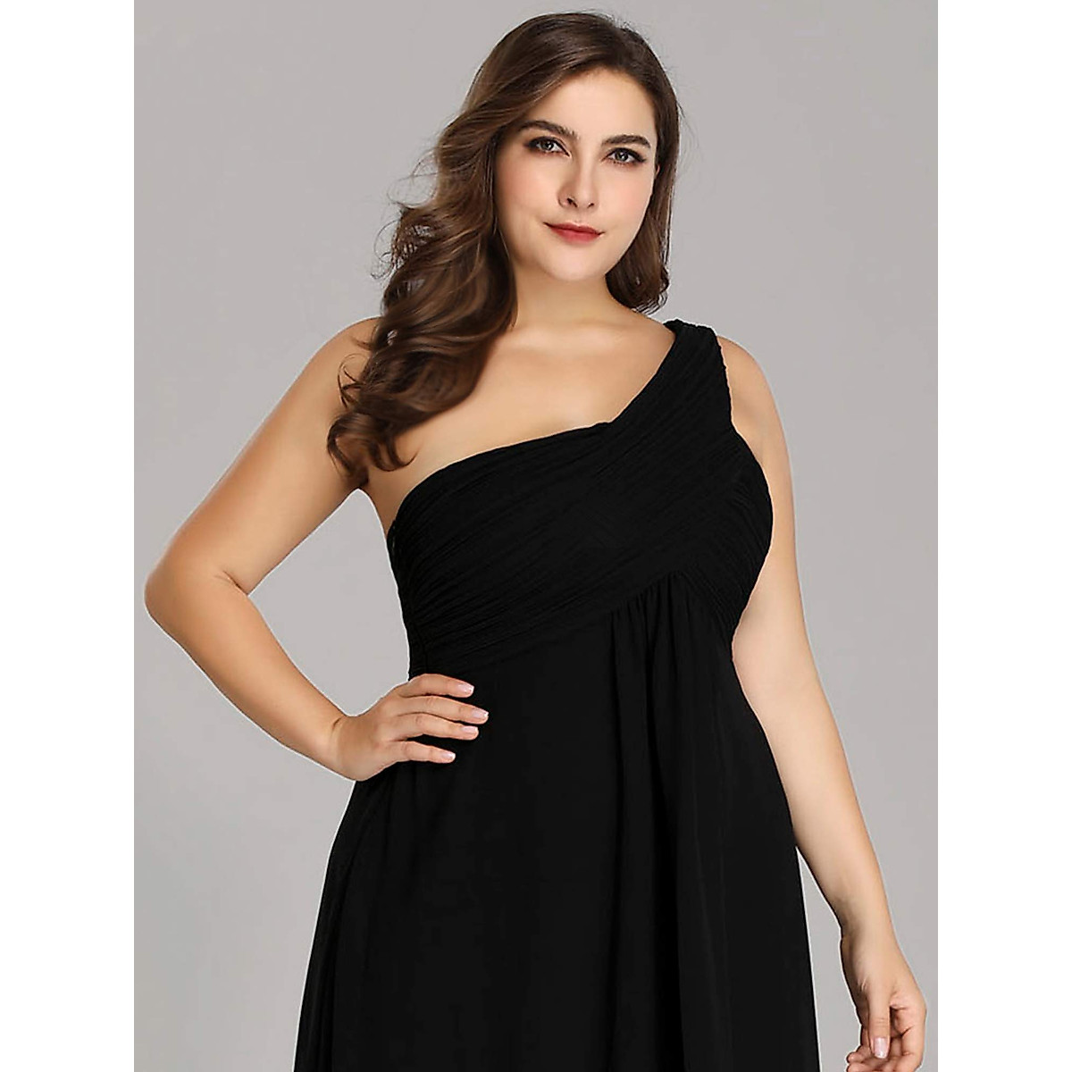 Ever-Pretty Plus Women's Plus Size One-Shoulder Chiffon Ruched Graduation Dresses for Women Black US24