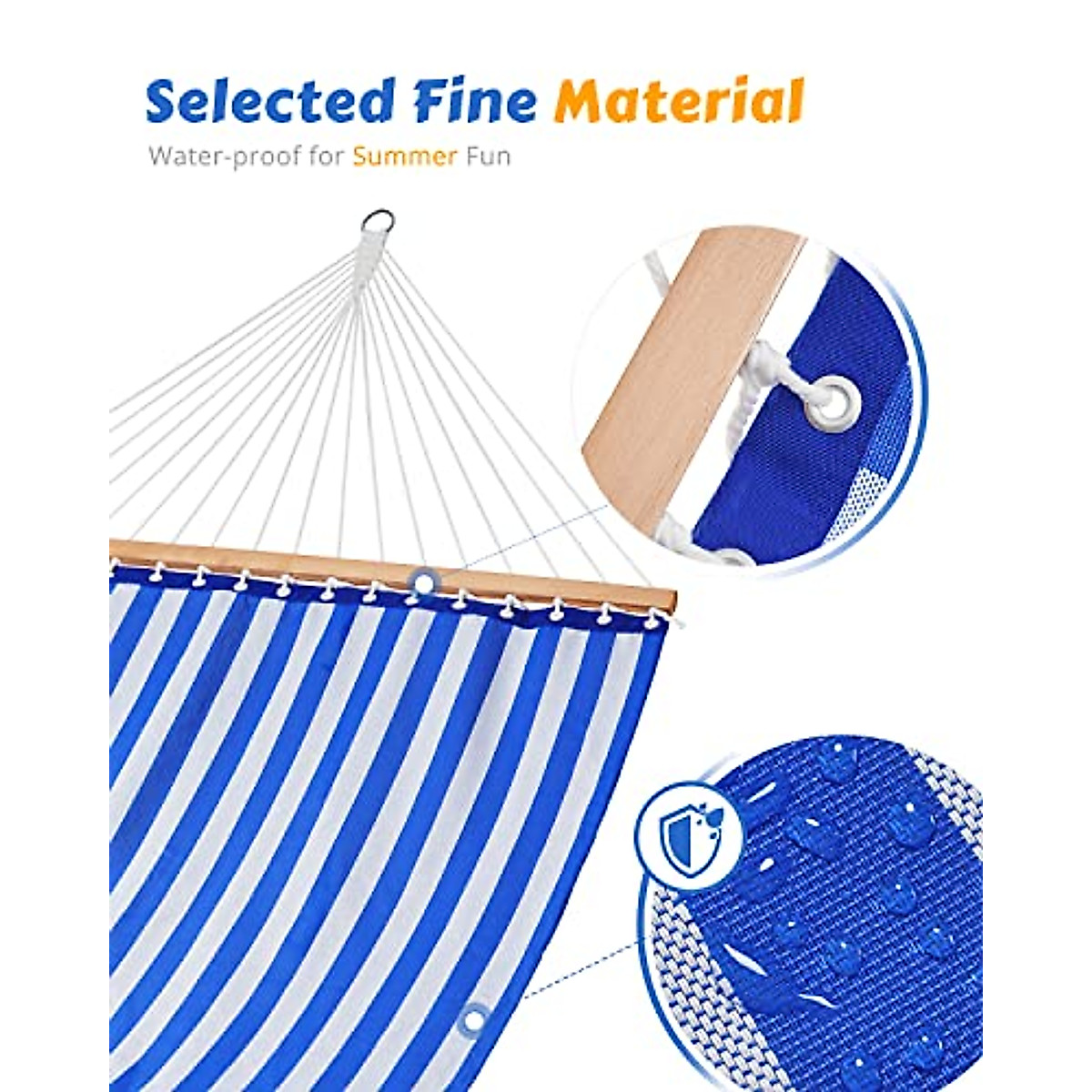 Poolside Hammock with Stand, 2 Person Indoor Outdoor Backyard Beach Patio Hammock, Waterproof UV Resistance, 2 Bags Included. (Blue & White)