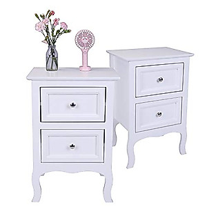 Ynredee NightStand,Bedside Table with 2 Drawers & Solid Wood Legs,Wood Accent Table,End Side Table for Bedroom,Living Room,Study,Hallway,Dorm (2 Pack)