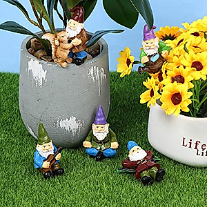 Haomian Set of 5 Miniature Garden Gnomes Mini Gnome Figures Waterproof Resin Ornament Miniature Fairy Garden Ornaments Outdoor Accessories Micro Landscape Decoration