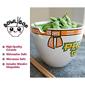 Boom Trendz Bowl Bop Pho-Kin Good Japanese Ceramic Dinnerware Set | Includes 16-Ounce Ramen Noodle and Wooden Chopsticks Asian Food Dish For Home & Kitchen Kawaii Anime Gifts,Snack Collectible Orange