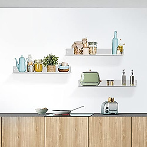 T&THOME 12"Wx8"D Linear Floating Shelf,Industrial Heavy Duty Stainless steel Metal Wall Mount,Simple Modern Country Farmhouse Style Design Wall Shelf, Bedroom, Living Room, Garage Storage Rack (WHITE)