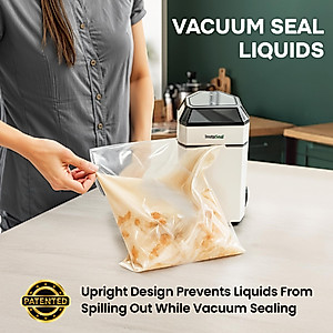 InstaSeal Food Vacuum Sealer Machine with 50 Bags, Patented Upright Food Saver Vacuum Sealer Machine Allows to Vacuum Seal Liquids, Food Sealer Vacuum Sealer for Food Saves & Keeps Food Fresh Longer