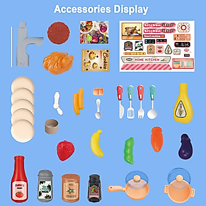 deAO Kitchen Playset Toy with Sounds and Lights, Role Playing Game Pretend Food and Cooking Playset for Kids,35 PCS Kitchen Accessories Set for 3 4 5 Years Old Girls Boys (Blue)