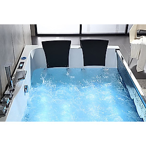 71" Acrylic Whirlpool Bathtub 2 Person, Alcove Soaking SPA Double Ended Tub Hydromassage Rectangular Water Jets with Computer Panel, Air Bubble, Light, UL Certified, White (Q411)