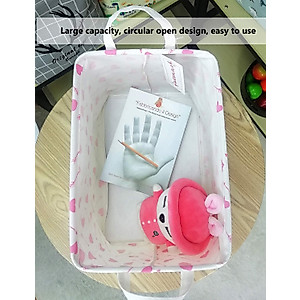 QUEENLALA Rectangular Laundry Hamper/Foldable Nursery Laundry Basket for Organizing/Storage Bin Baskets/Children Toy Office Bedroom/Toy Bin Closet Shelf Baskets（Rec-Pink-Heart Arrow）