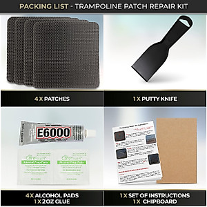 Trampoline Repair Patch Kit 4 x 4 Square Patches for Repairing Holes or tears in a Trampoline Mat (Square)