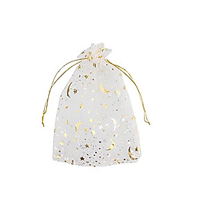 100 Moon Star Organza Jewelry Gift Pouch Candy Pouch Moon Drawstring Wedding Favor Bags XYUG (4x6 inch, white)
