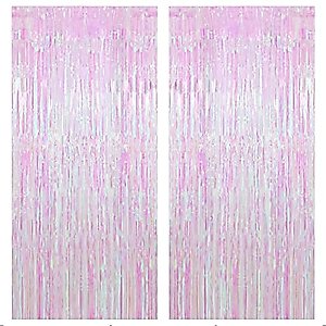 2 Pack Transparent Rainbow Fringe Curtains, 3.2 x 8.2 ft Iridescent Photo Booth Streamer Tinsel Curtains Background for Bachelorette Birthday Wedding Graduation Holiday Decor (Clear)