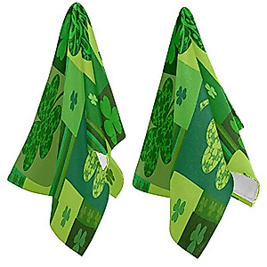 Naanle 2 Piece St. Patricks Day Vintage Shamrocks Soft Fluffy Guest Hand Towels, Multipurpose for Bathroom, Hotel, Gym and Spa (14" x 28",Green)