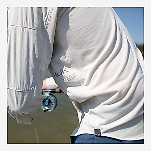 Huk Men's Tech Hybrid Long Sleeve Shirt | Performance Button Down, Bone, Medium